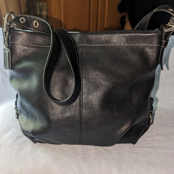 Coach | Bags | Coach Black Pebbled Leather Duffle Crossbody Bagf 564 ...